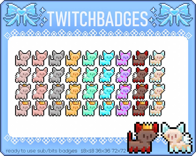 Cat Sub/bit Badges Cute Pixel Art Lol Rank Cats for Twitch Kittibit ...