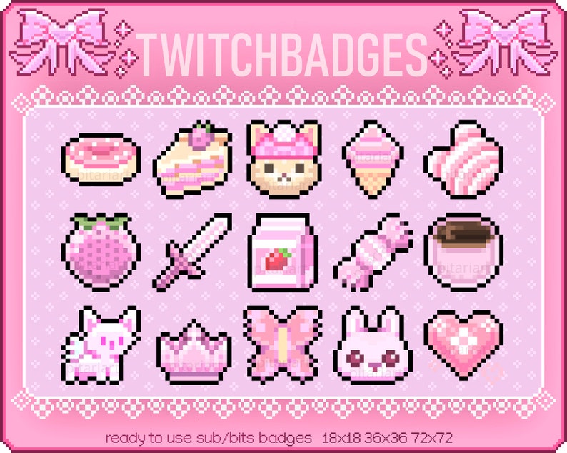 Cute Pink Twitch Sub Badges Sub/bit Pixel Items in Different - Etsy