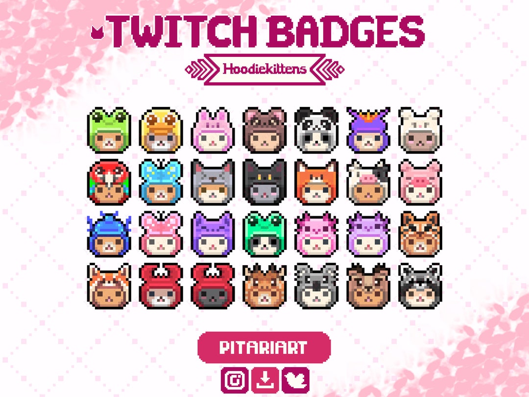 Cat in Hats/hoodies Pixel Sub/bit Badges for Twitch Stream Cute Cats ...