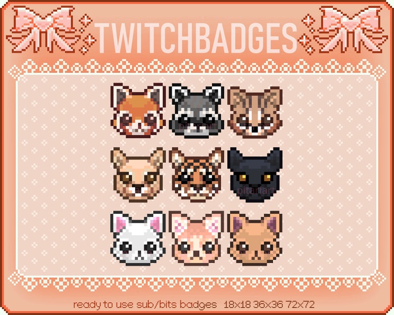 Twitch Badges Animals Sub/bit for Stream Pixel Art Red Panda, Racoon ...