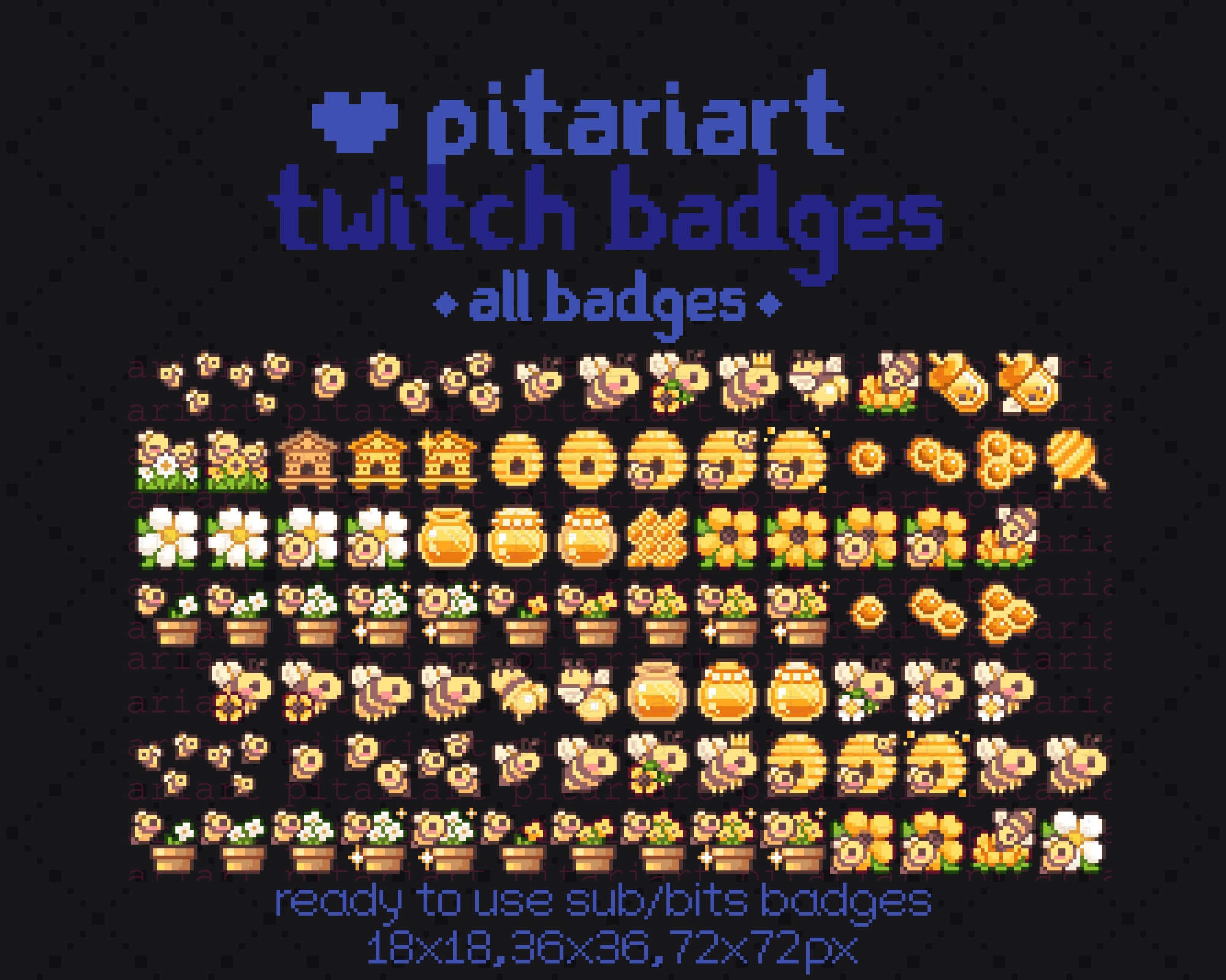Kawaii Honey Bee Twitch Sub Badges for Streaming | Pixel Honeybee Bit ...