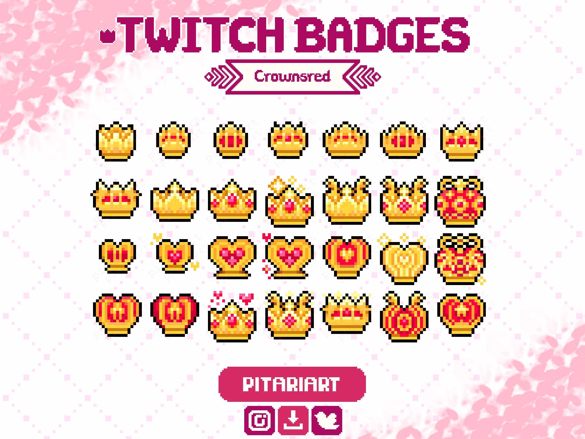 Crown Twitch Sub/bit Badges | Red Pixel Crowns as Loyalty Badges ...