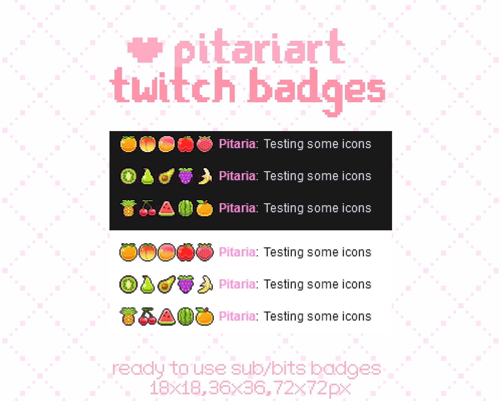 Twitch Sweet Fruits Sub/bit Badges for Streaming Delicious Pixel Fruit ...