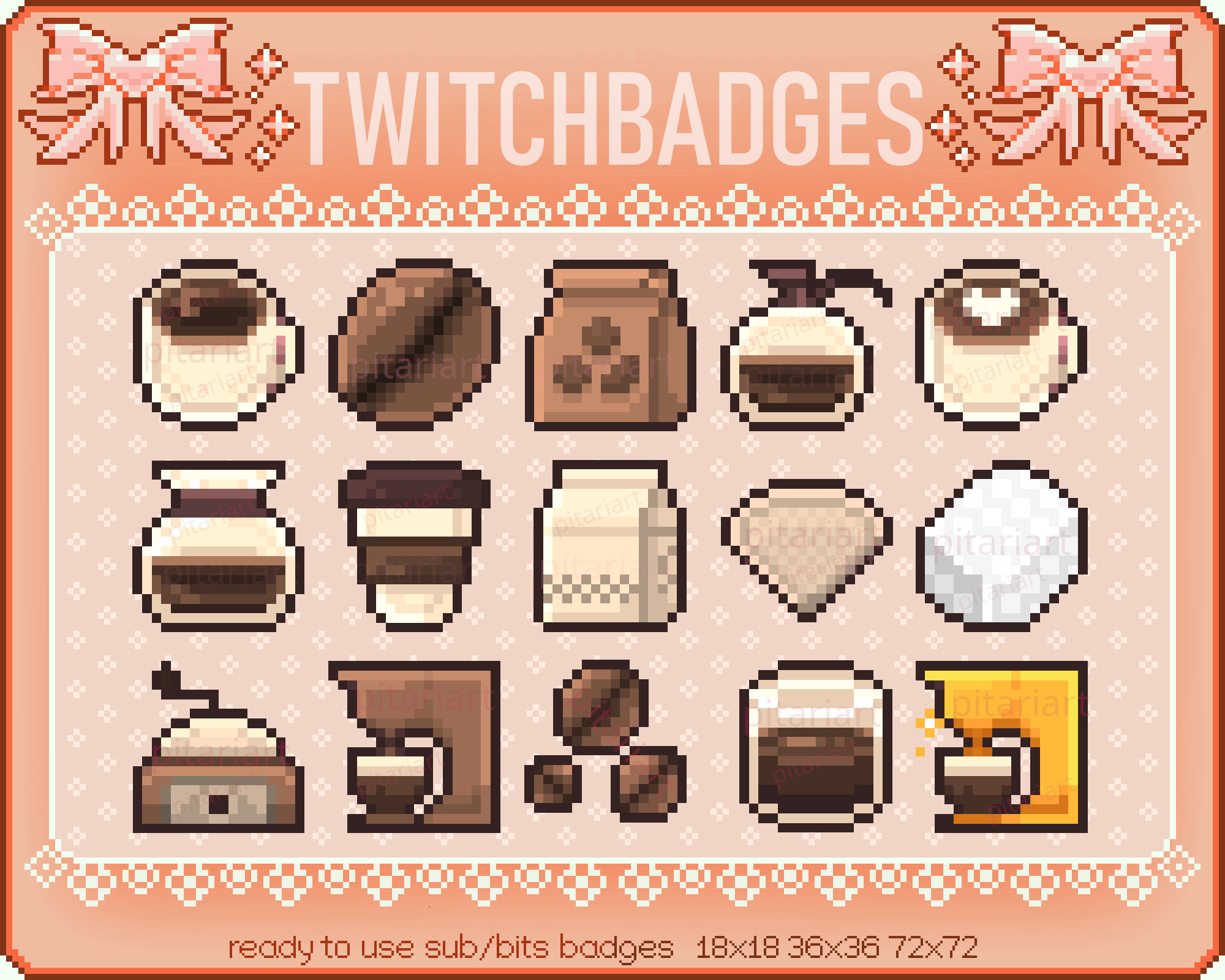 Twitch Coffee Pixel Sub/bit Badges Cute Café Coffee Cups Espresso ...