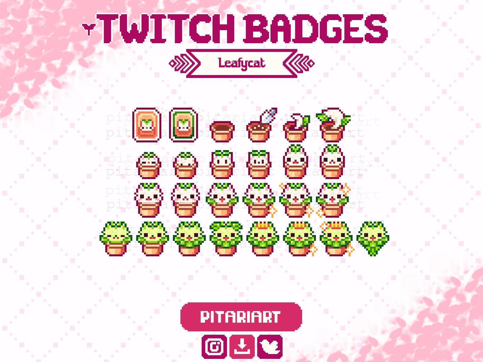 Plant Kitten Pot Sub/bit Badges for Twitch Streaming | Cute Pixel Cat ...