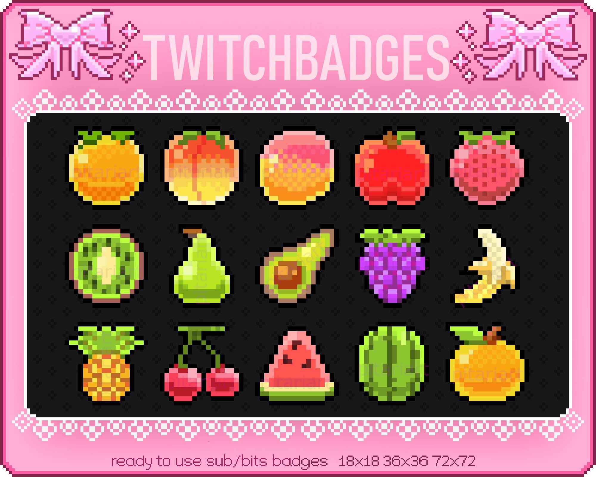 Twitch Sweet Fruits Sub/bit Badges for Streaming Delicious Pixel Fruit ...