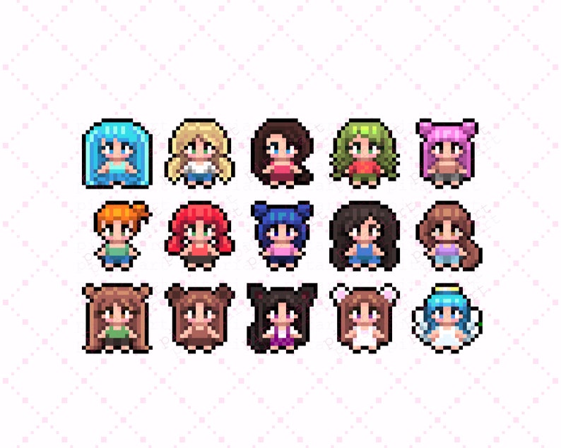 Cute Girls Sub Badges | Sub/bit Pixel Mini People With Different Hair ...