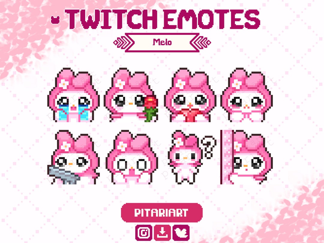 Twitch Animated Emotes Kawaii Pixel Pink Rabbit Plushie for Twitch ...