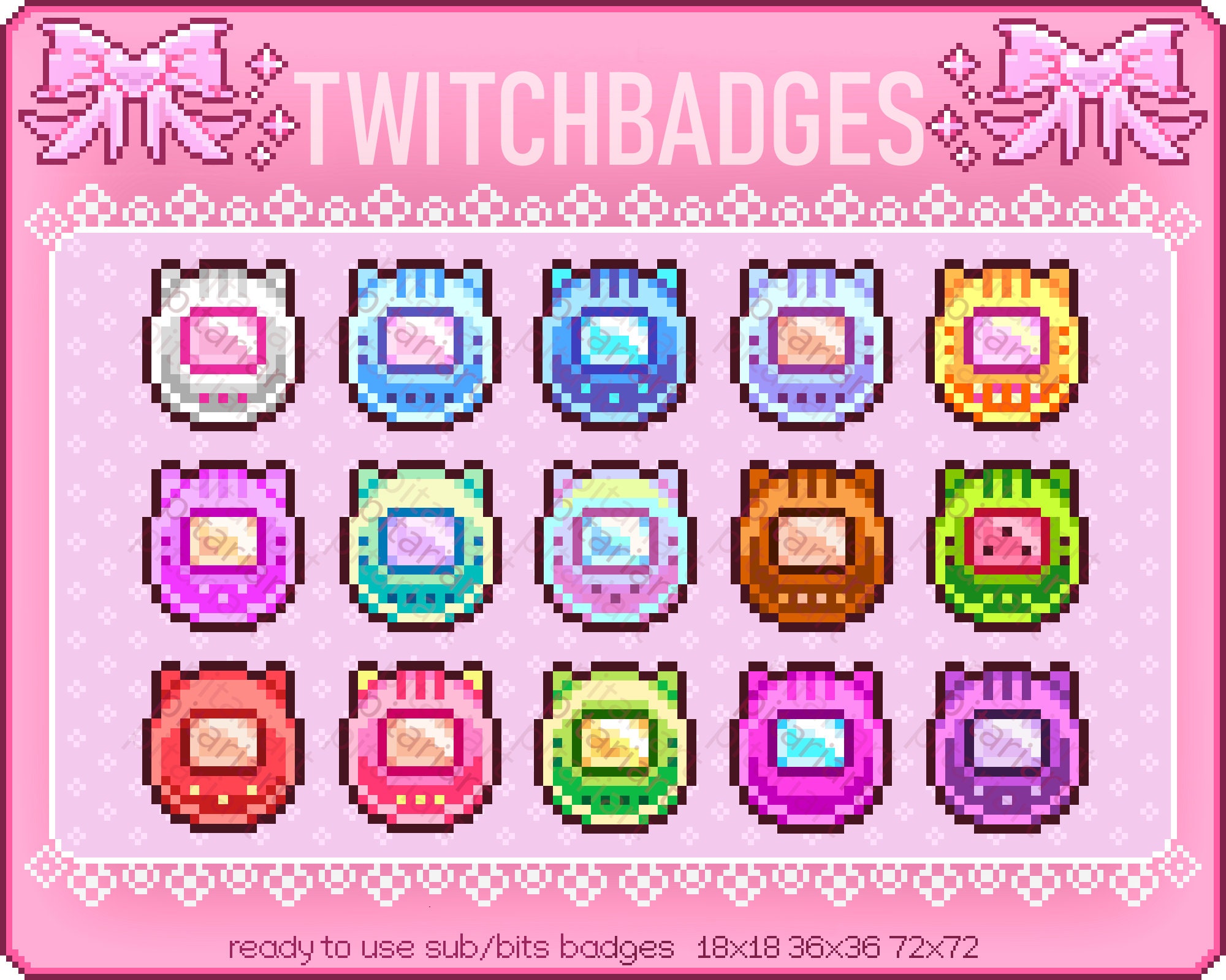 Kawaii Pixel Tamagouotchi Sub/bit Badges for Twitch Cute Colorful ...