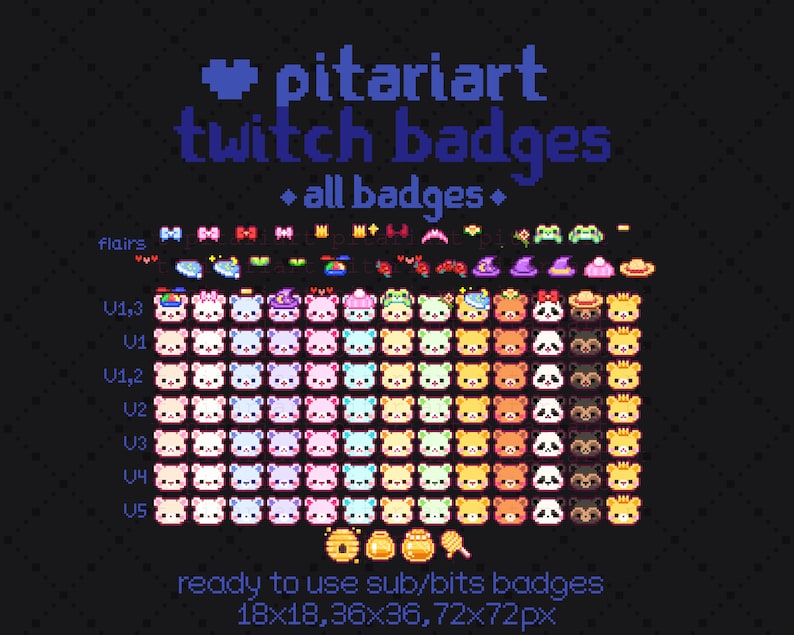 Cute Bear Sub/bit Badges and Flairs for Streaming | Colorful, Kawaii ...