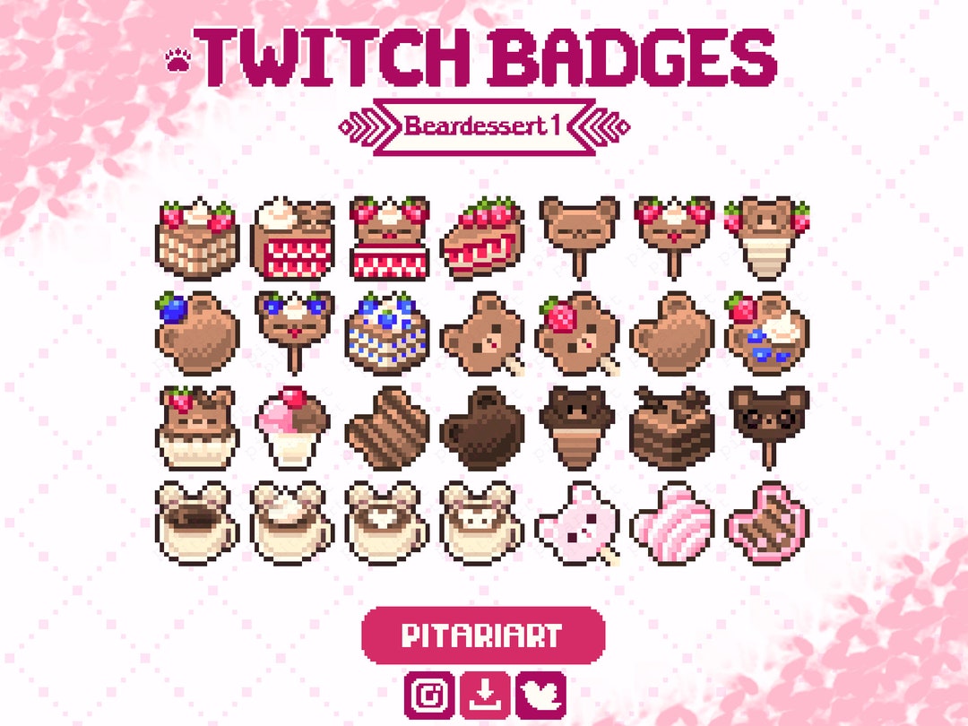 Cute Dessert Cafe Sub Badges for Twitch Streaming Pixel Bear Coffee ...