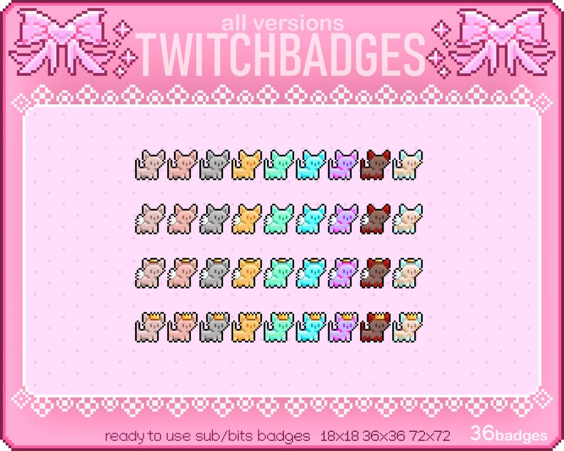 Cat Sub/bit Badges Cute Pixel Art Lol Rank Cats for Twitch Kittibit ...