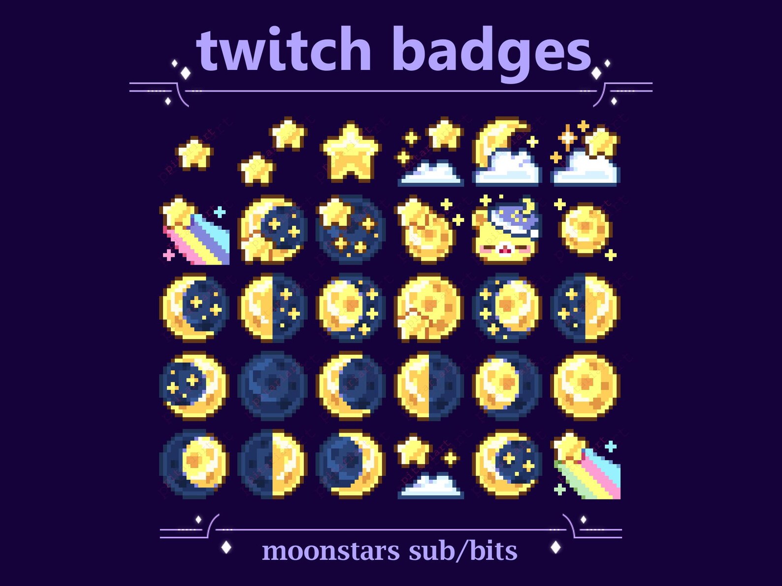 Twitch Badges Moon, Star and Cloud Sub/bits for Streaming | Cute Night ...