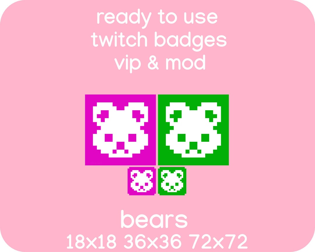 Mod Badge/vip Badge Cute Pixel Bear for Twitch Stream 12 - Etsy