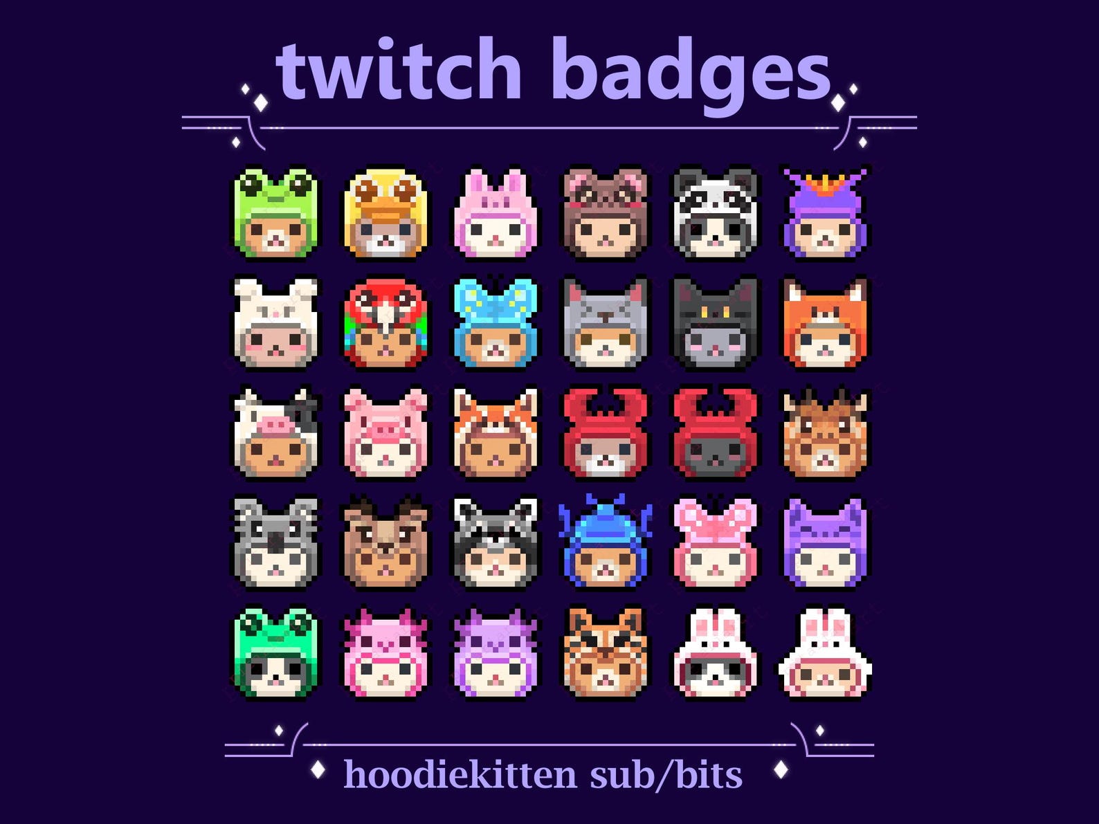 Cat in Hats/hoodies Pixel Sub/bit Badges for Twitch Stream | Cute Cats ...