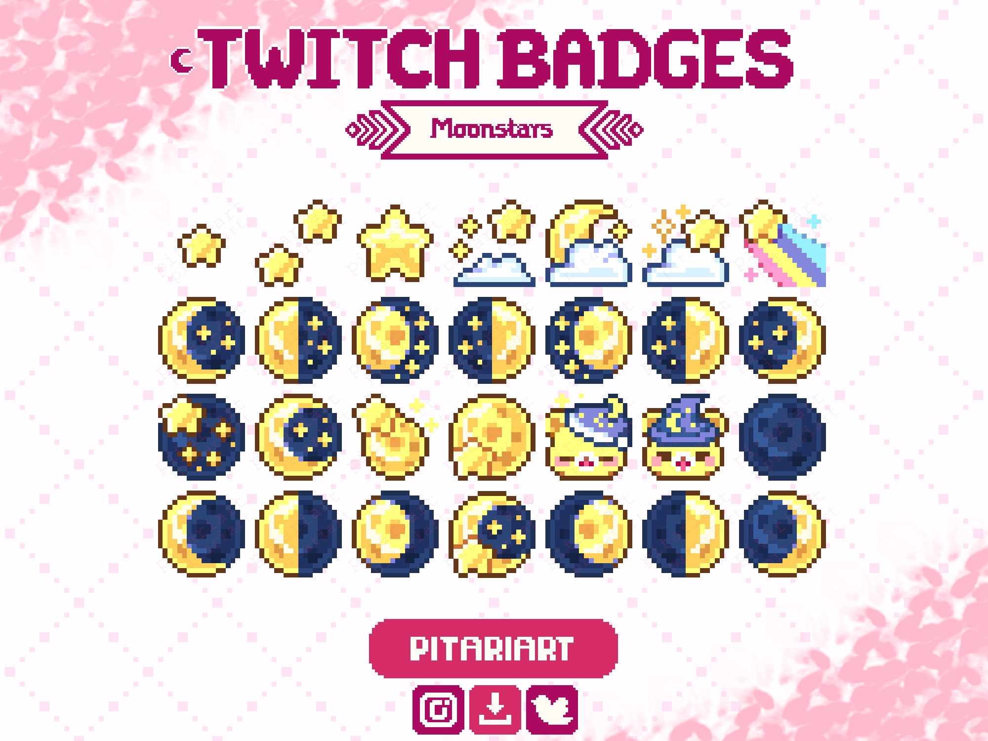 Twitch Badges Moon, Star and Cloud Sub/bits for Streaming Cute Night ...