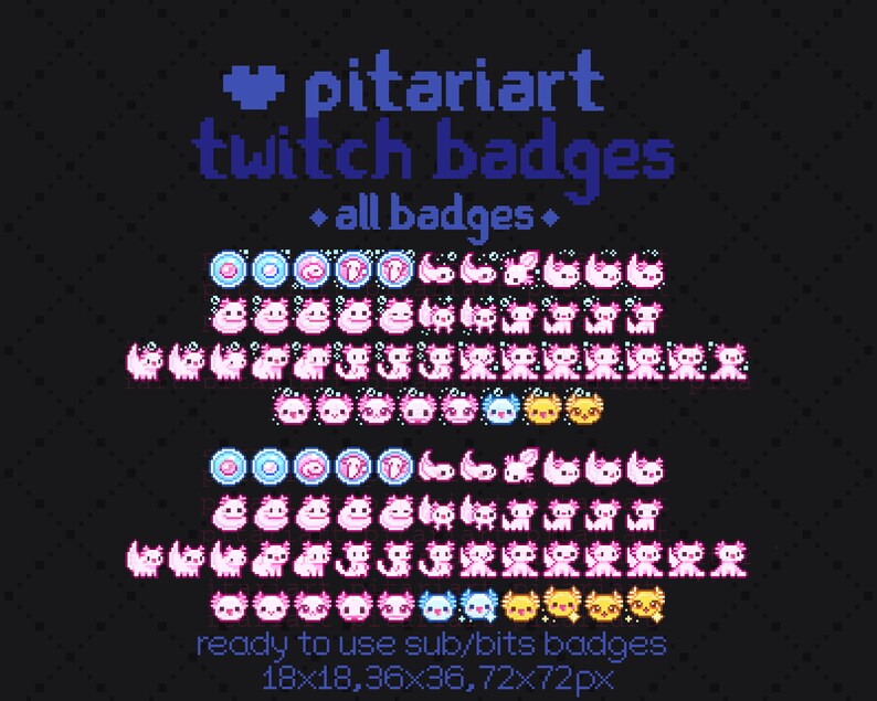 Kawaii Axolotl Twitch Sub Badges for Streaming Pixel Pink Axolotl Bit ...