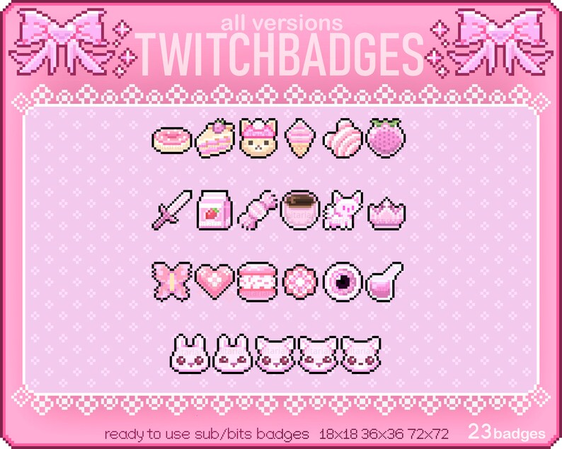 Cute Pink Twitch Sub Badges Sub/bit Pixel Items in Different - Etsy
