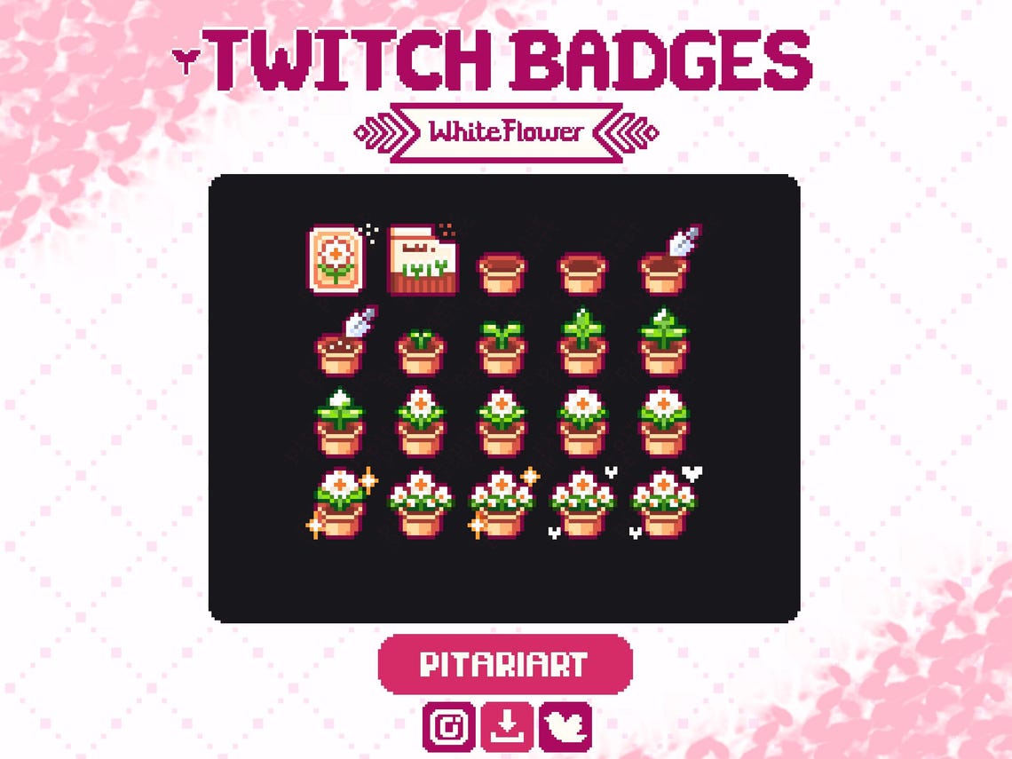 White Flower Daisy Sub/bit Badges for Twitch Streaming | Cute Pixel ...