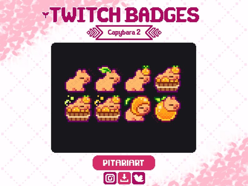 Capybara Orange Sub/bit Badges for Twitch Streaming | Cute Fruit ...