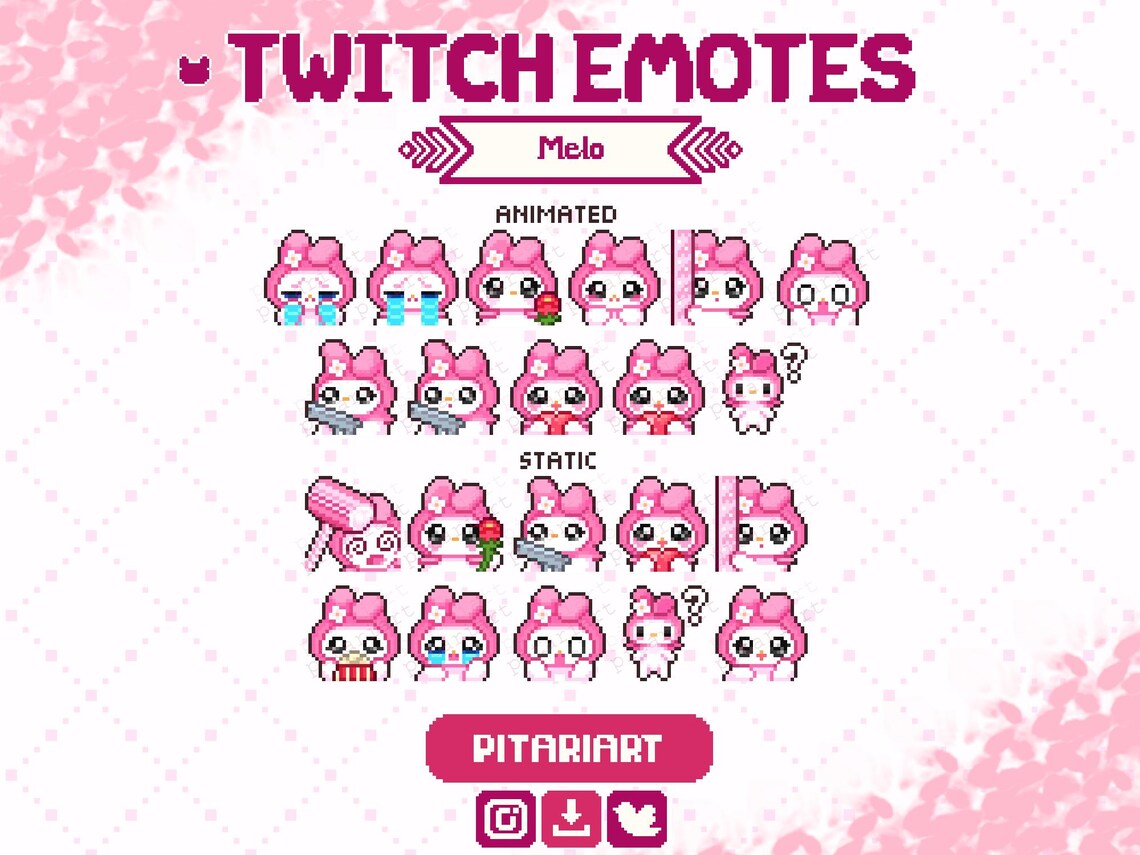 Twitch Animated Emotes Kawaii Pixel Pink Rabbit Plushie for Twitch ...