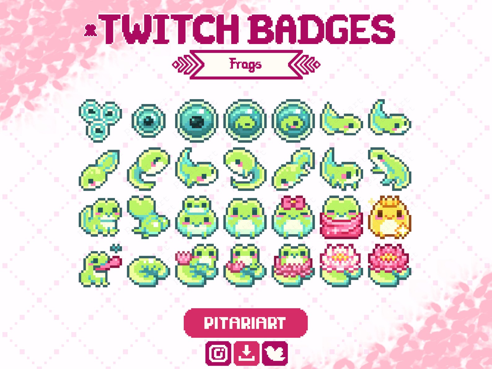 Kawaii Frog Twitch Sub Badges for Streaming Pixel Froggy Toad Bit ...