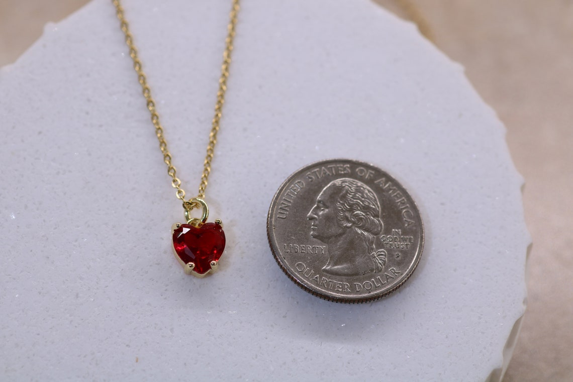 Red Ruby Necklace Red Gold Heart Necklace Red Heart Choker - Etsy