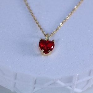 Red Ruby Necklace Red Gold Heart Necklace Red Heart Choker - Etsy
