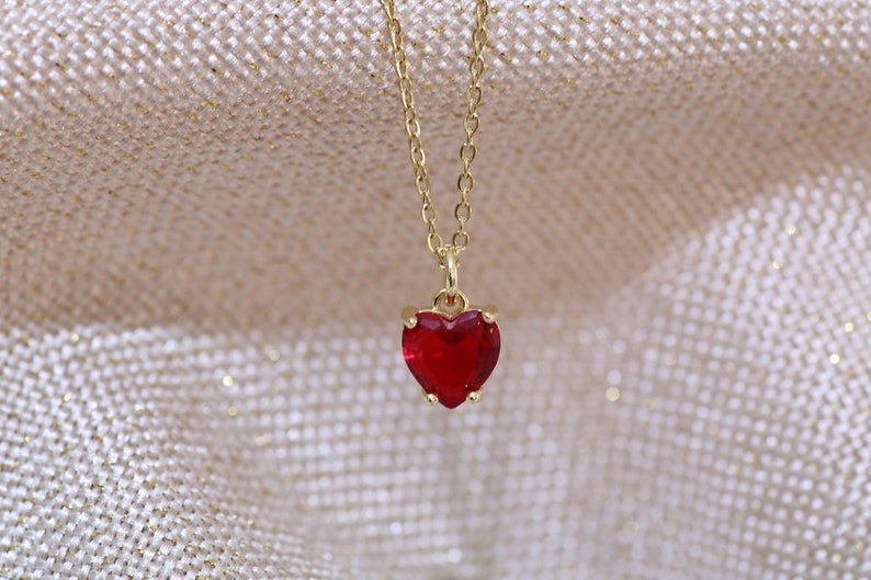 Red Ruby Necklace Red Gold Heart Necklace Red Heart Choker - Etsy