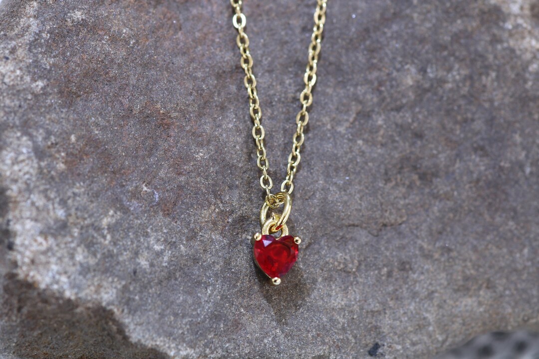 Red Heart Necklace, Red Heart Pendant, Gold Heart Necklace, Tiny Red ...