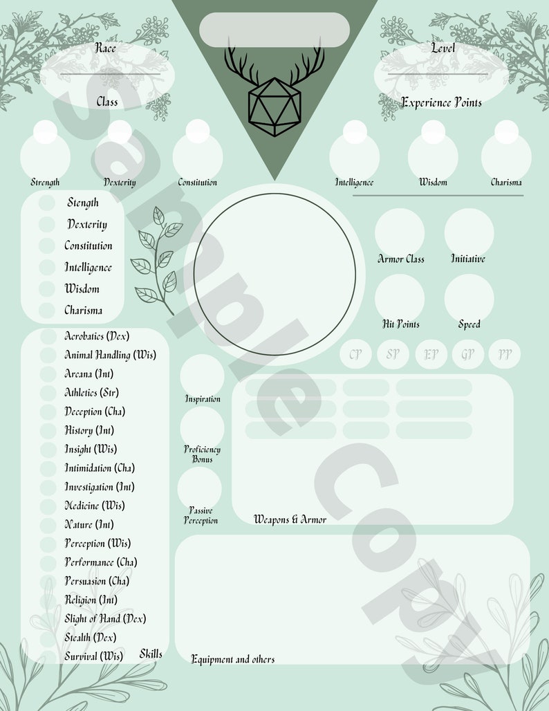 Simple D&D Character Sheet | Druid - Etsy