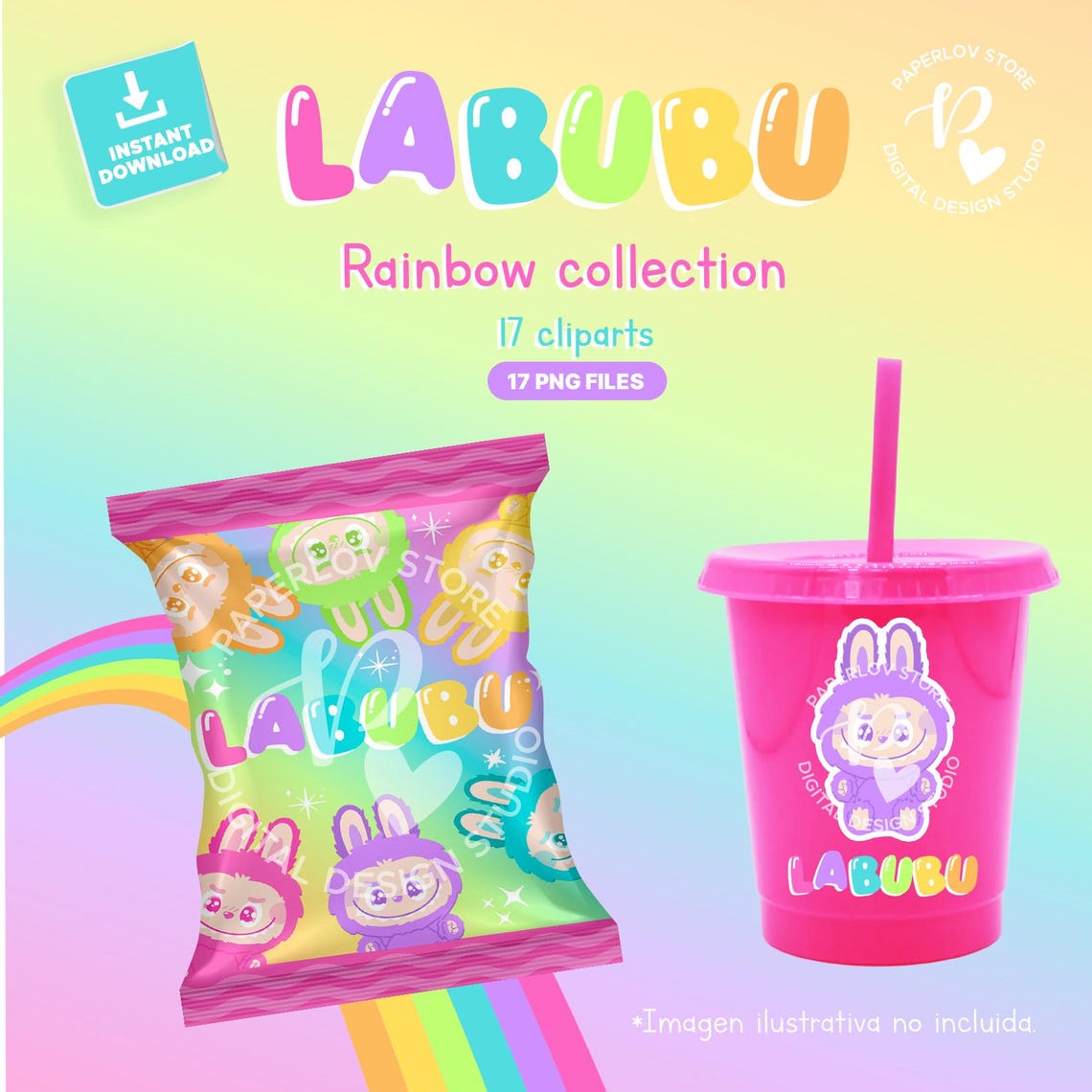 Clip Art Labubu Rainbow Collection PNG Illustrations Labubu - Etsy