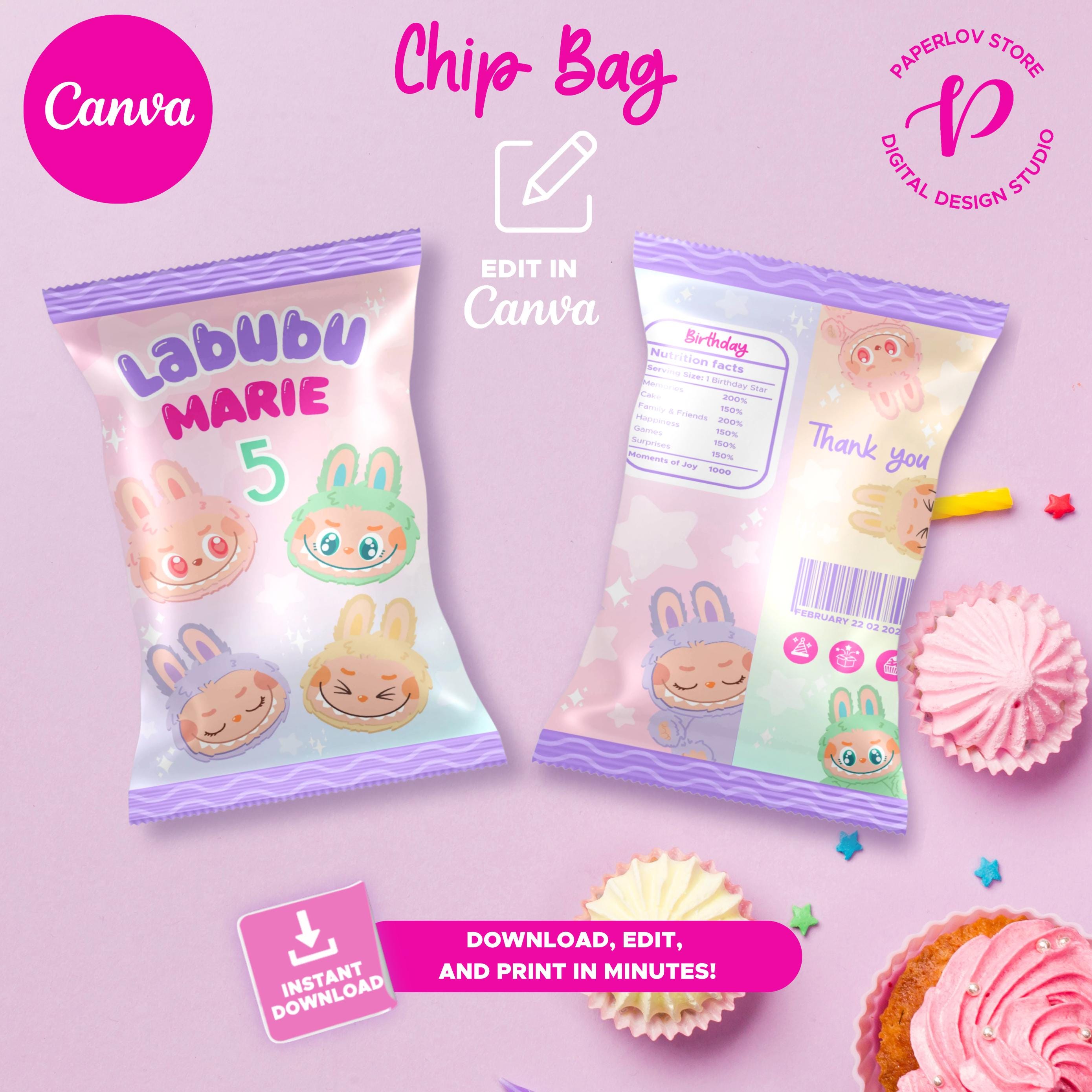 Chip Bag Labubu, Editable Canva Template, Instant Download, Labubu ...