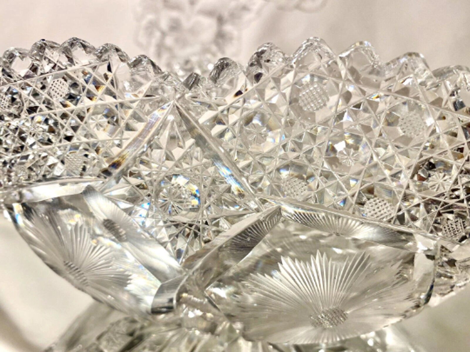 Antique American Brilliant ABP Cut Glass Crystal BOWL Saw Tooth Flower ...