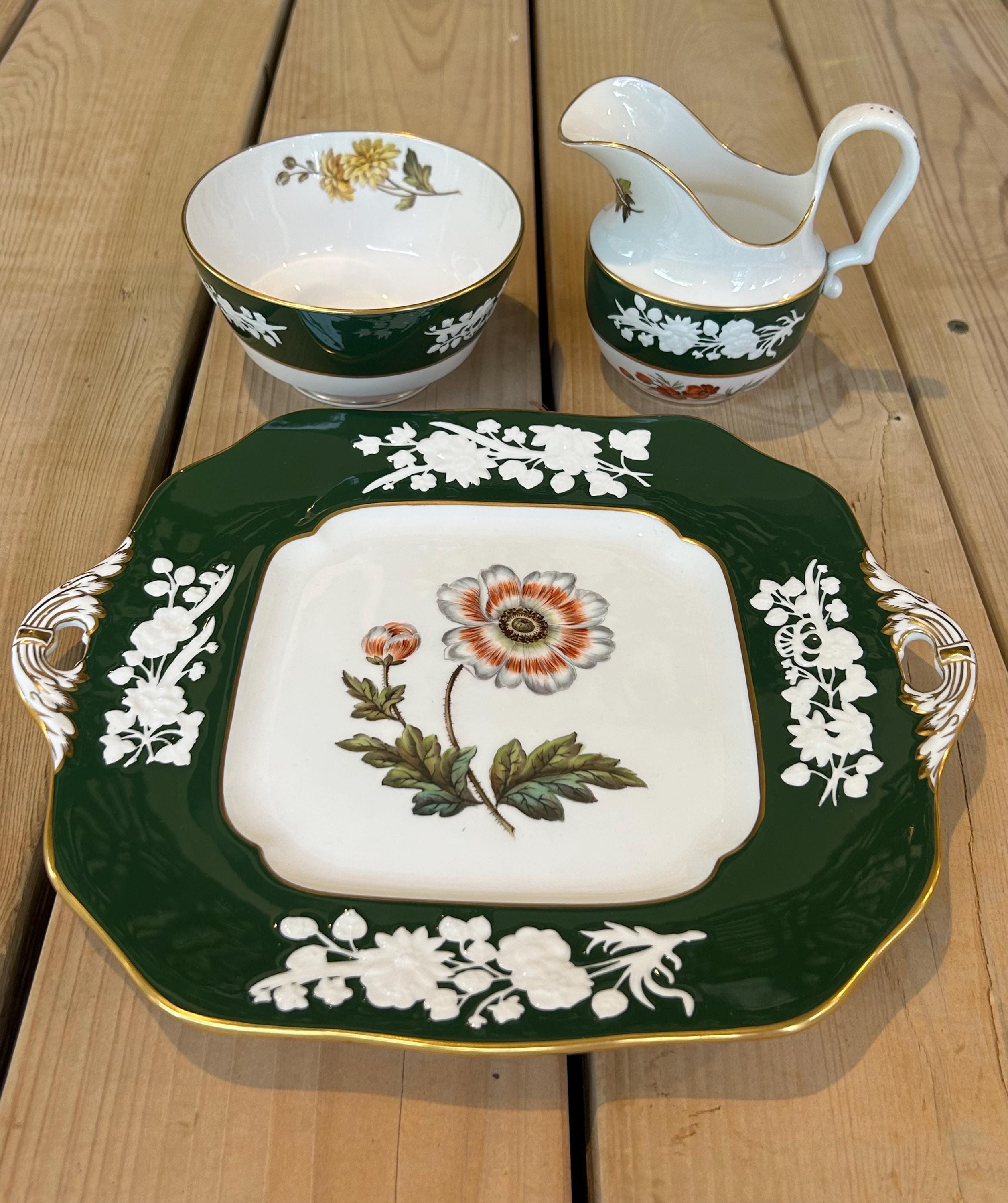 RARE Vintage Spode Anemone Rose Narcissus Lady Blessington Green Bone ...
