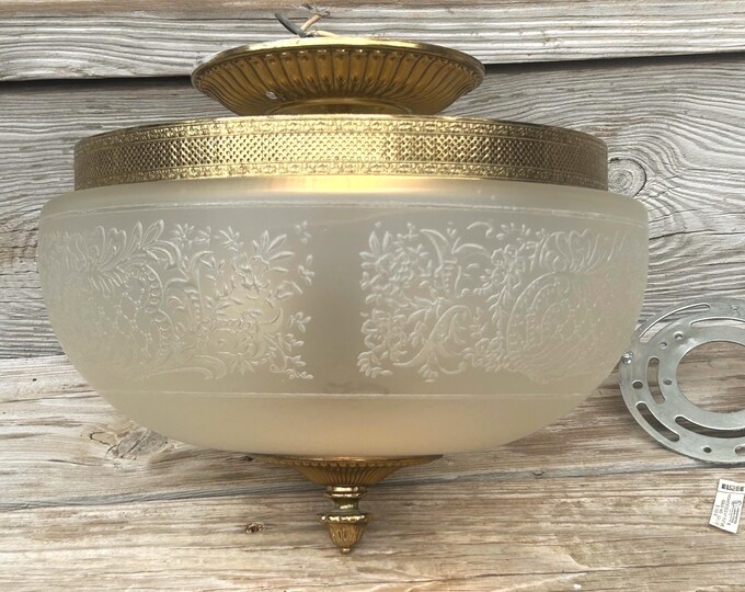 Vintage ELGEE French France Ceiling Brass Light Fixture Glass Bowl 2 ...