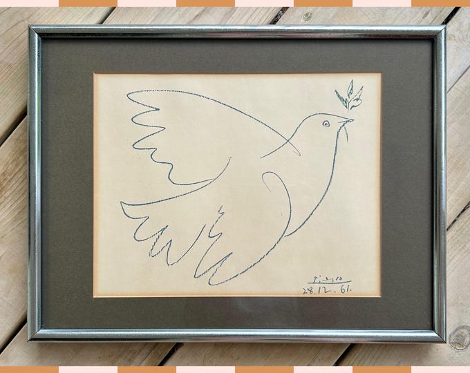 Vintage Pablo Picasso Dove of Peace 1961 Sketch Print Lithograph Matted ...