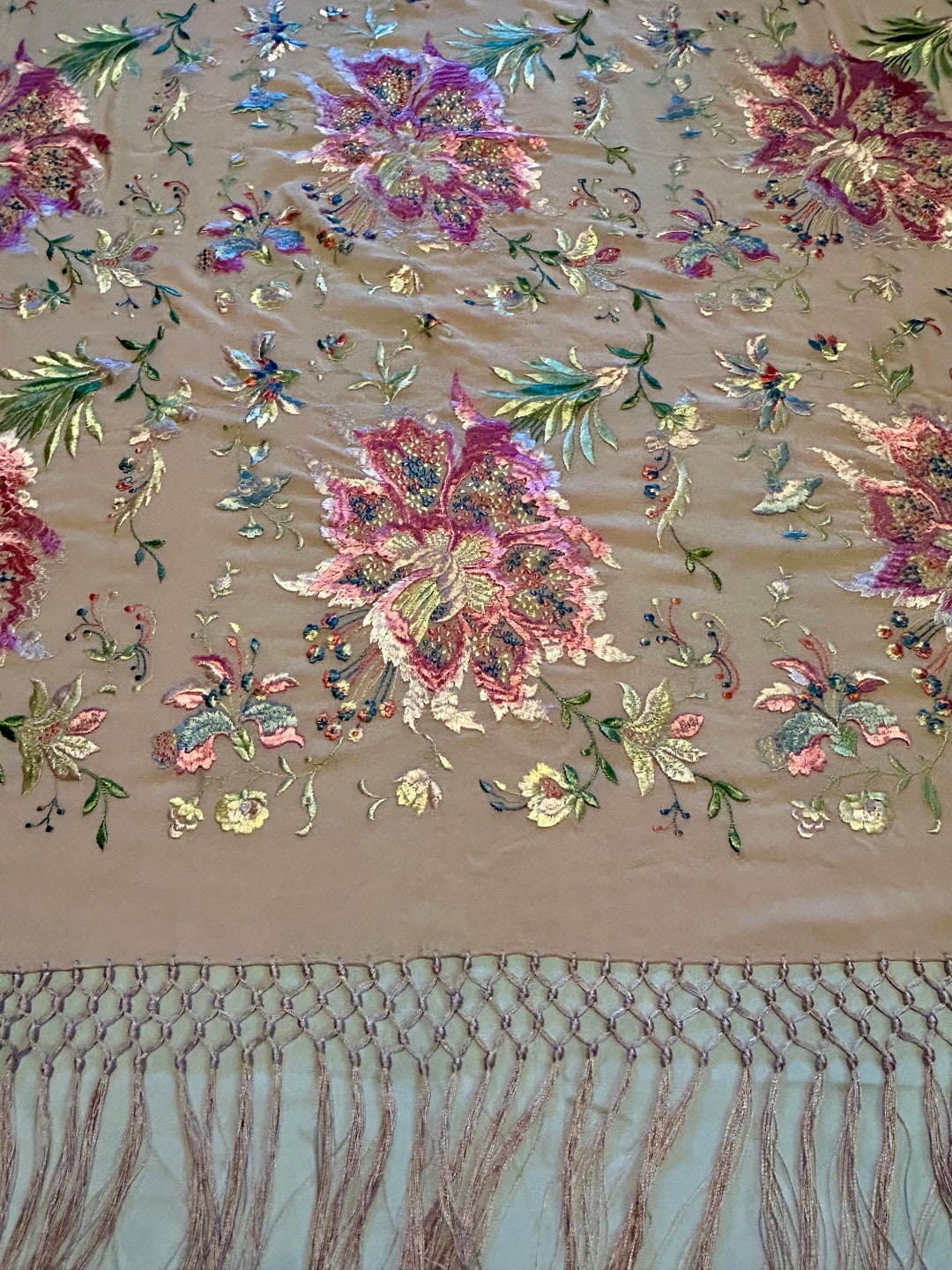 Magnificent Antique Silk Piano Scarf Shawl Lilac Pink Fringe Artist ...