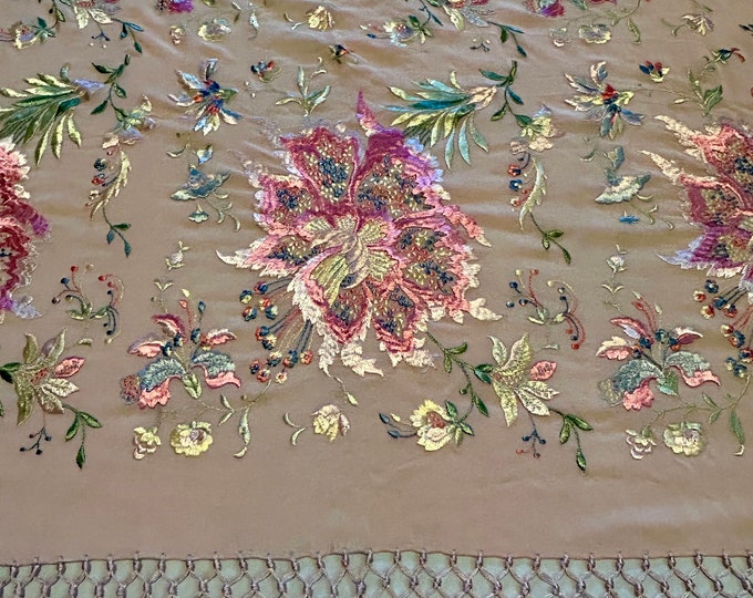 Magnificent Antique Silk Piano Scarf Shawl Lilac Pink Fringe Artist ...