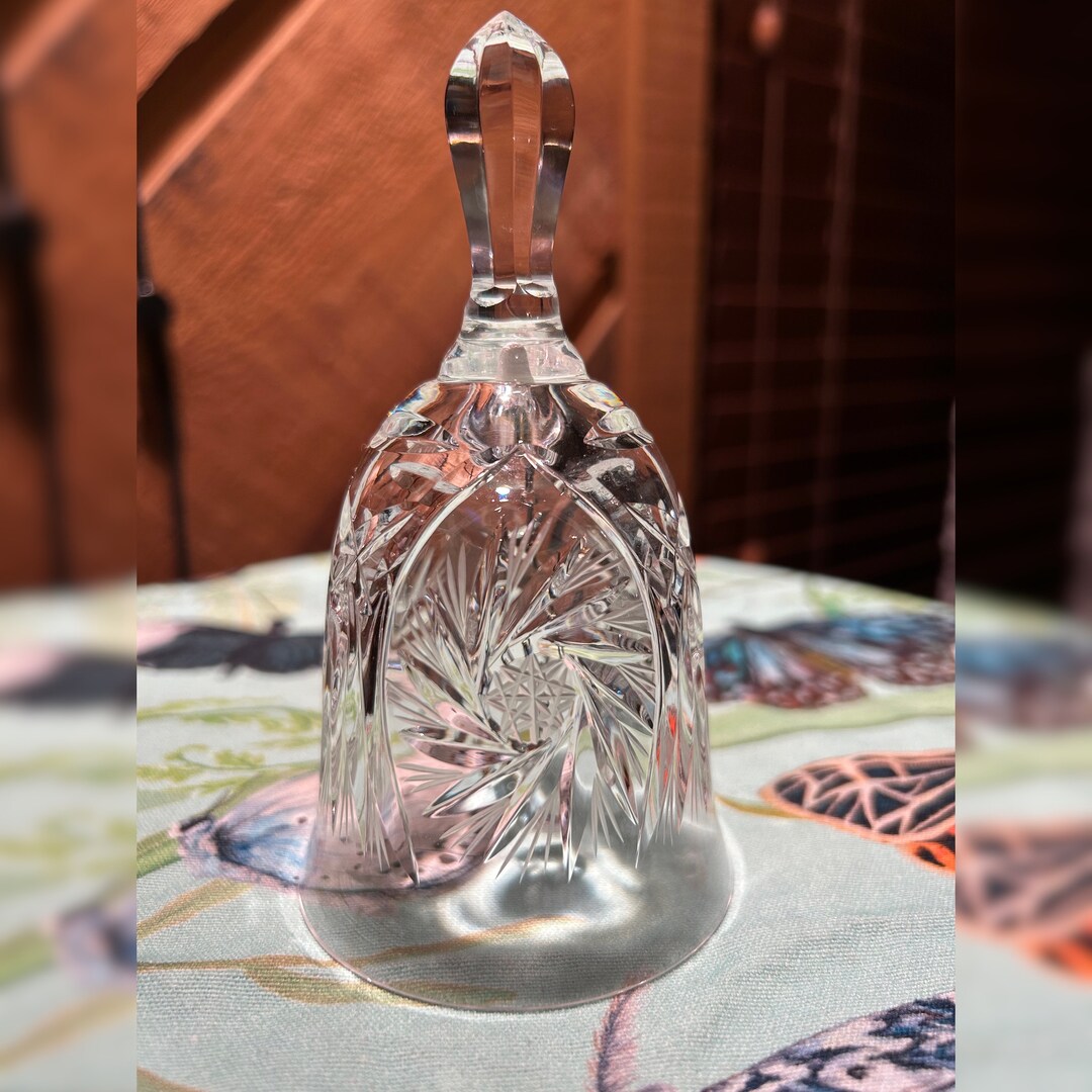Vintage Clear Cut Crystal Glass Pinwheel Hobstar Dinner Serving Bell ...