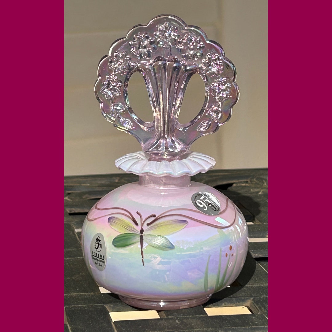 Box Mint Limited Fenton Art Glass Pink Opalescent Dragonfly Perfume ...