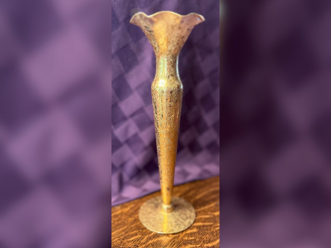 Mint Vintage Overlay Gold Glass TALL BUD VASE Glastonbury Lotus Daisy ...
