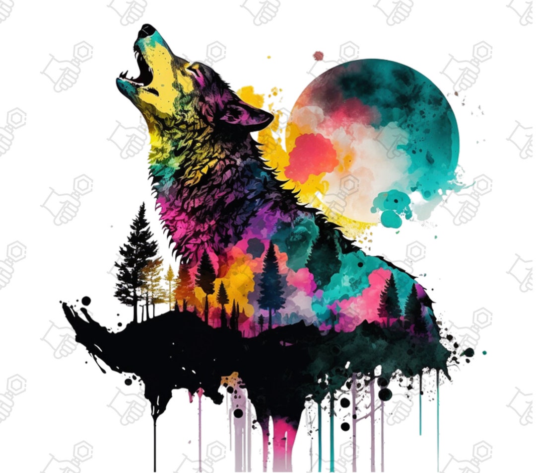 Colorful Howling Wolf Tumbler Wrap PNG Wolf Tumbler Design 20oz Wolf ...