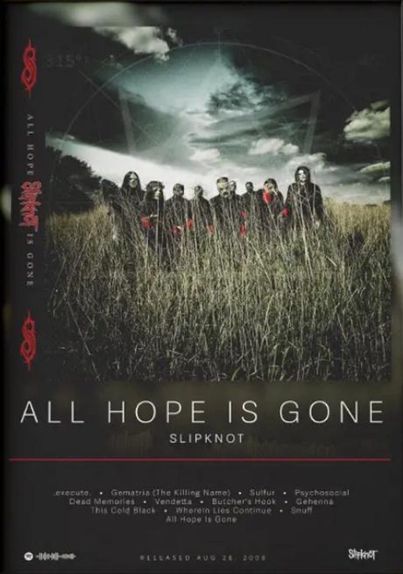 Slipknot Poster – All Hope is Gone Album-inspired Wall Art, Metal Music ...