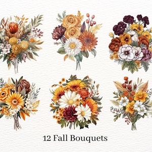 Fall Watercolor Flower Clipart, Watercolor Clipart, Bouquet Clipart ...