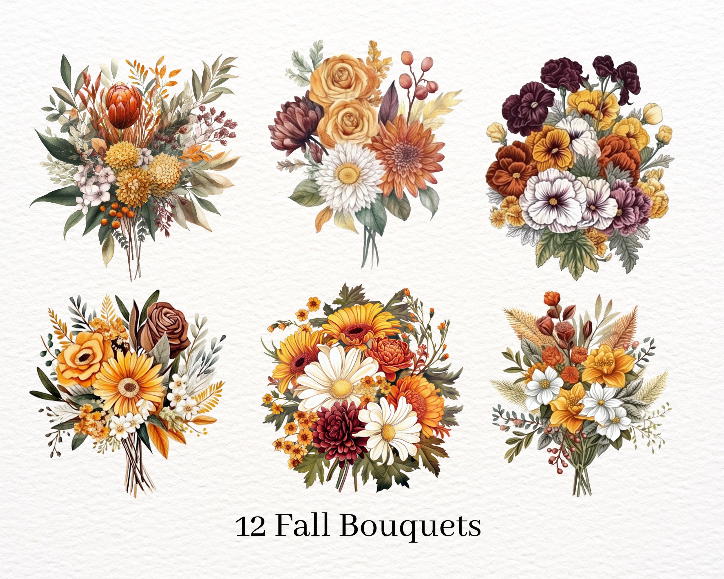 Fall Watercolor Flower Clipart, Watercolor Clipart, Bouquet Clipart ...