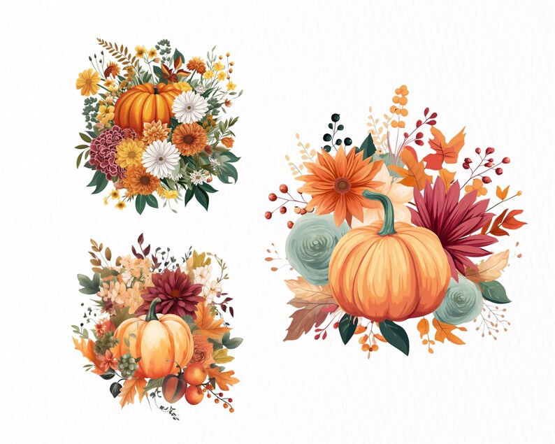 Watercolor Pumpkin Bouquet Clipart, Vector Pumpkin Bouquet Clipart ...