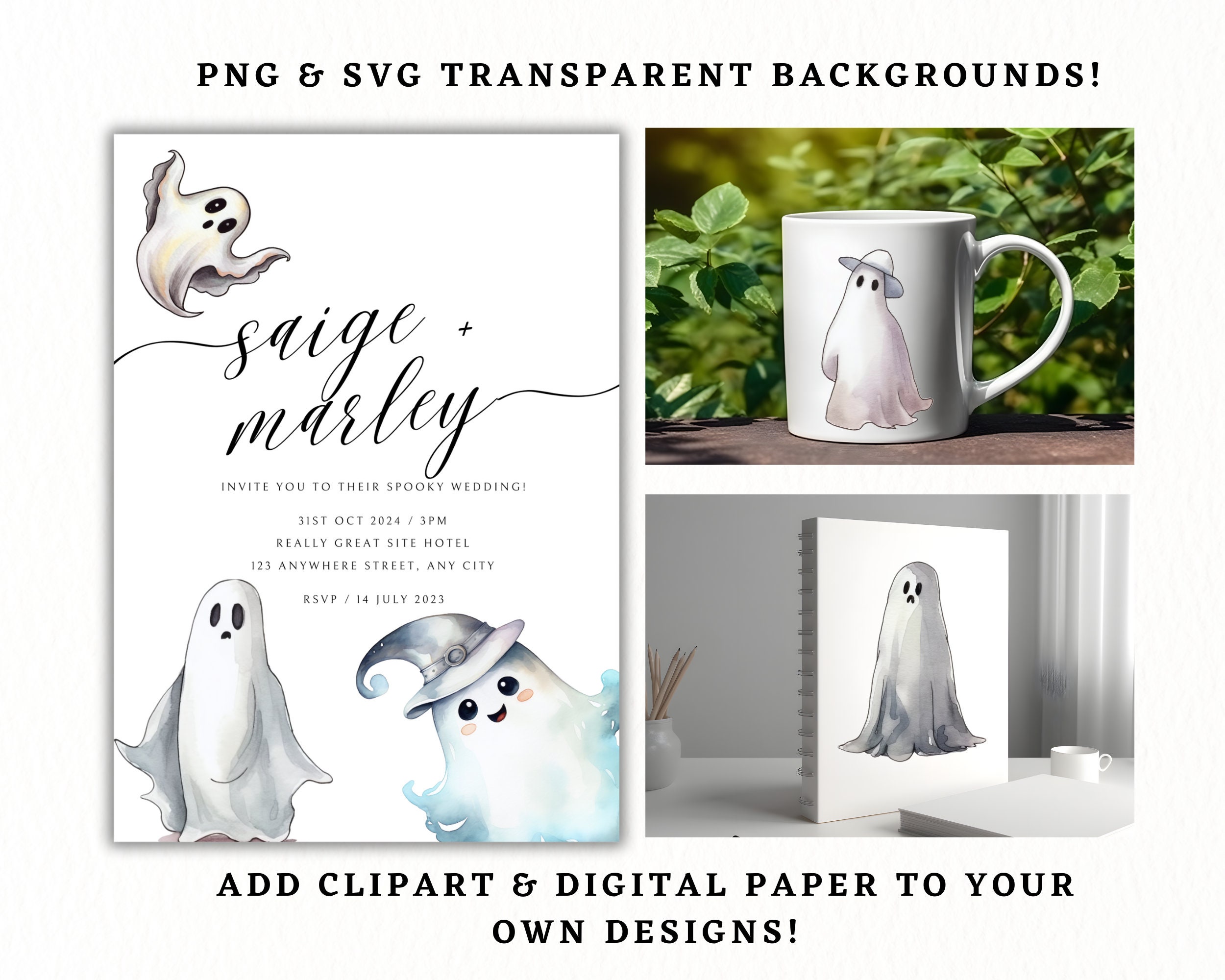 Halloween Spooky Ghost Clipart Bundle, Watercolor Clipart, Halloween ...
