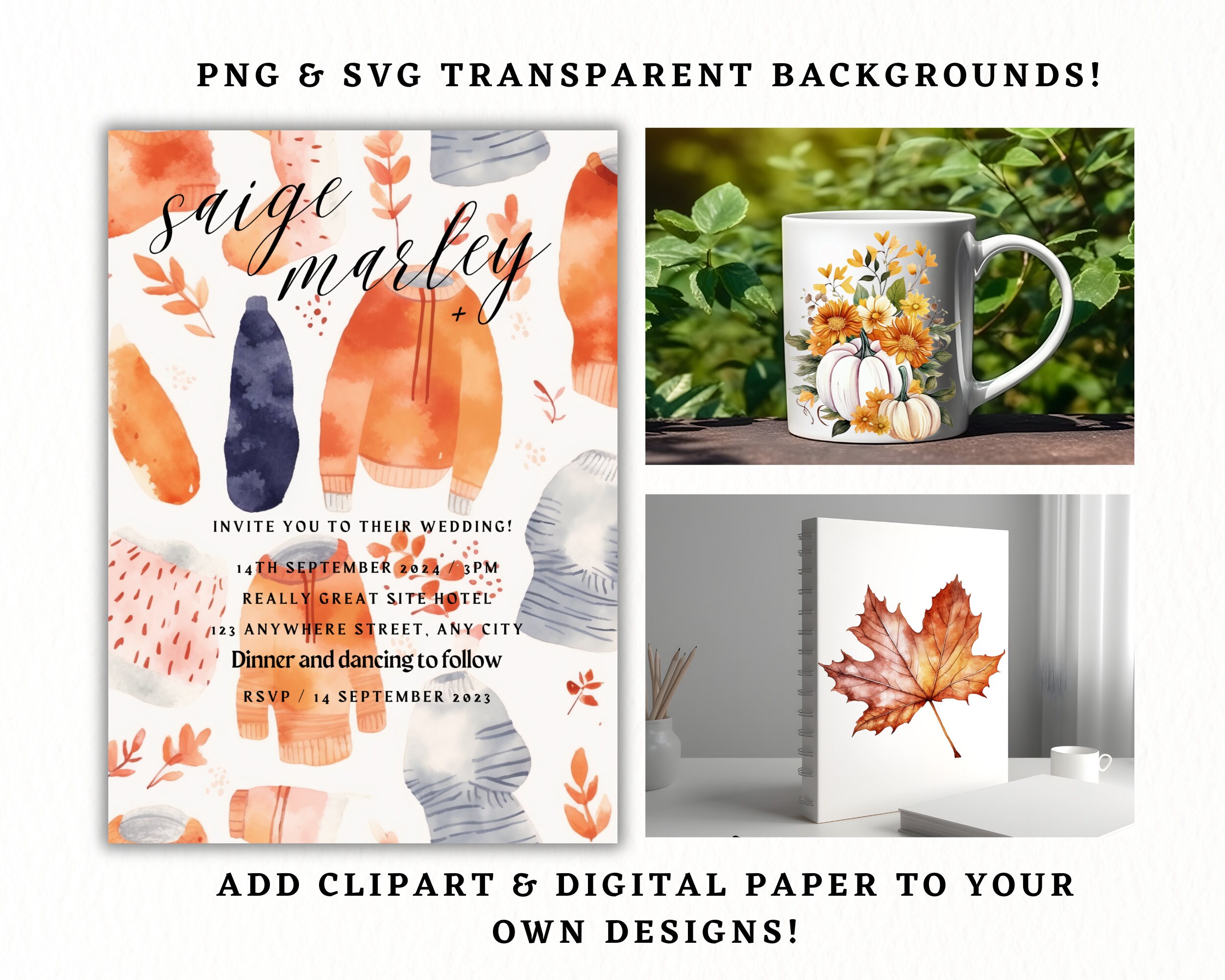 Watercolor Fall Decor Clipart, Fall Digital Paper, Watercolor Fall ...