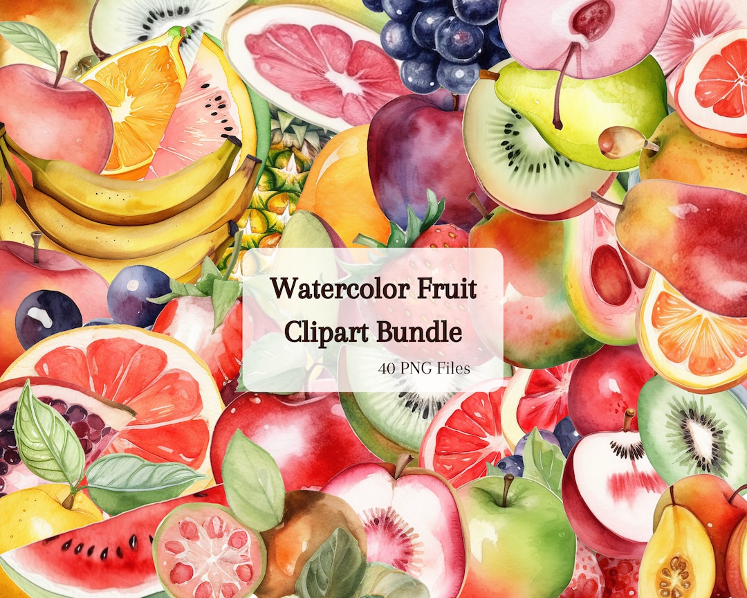 Watercolor Fruit Clipart Bundle, PNG & SVG Digital Files, Watercolor ...